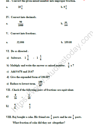 CBSE Class 4 Mathematics Worksheet Set V CBSE Class 4 Mathematics Worksheet Set V